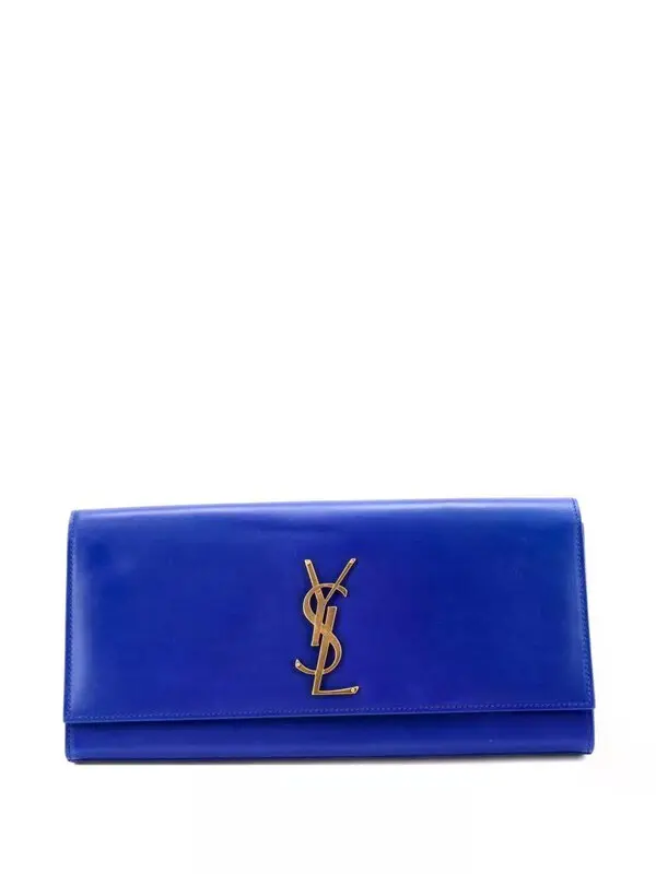 Saint Laurent Classic Monogram Leather Long Clutch Bag - Blue
