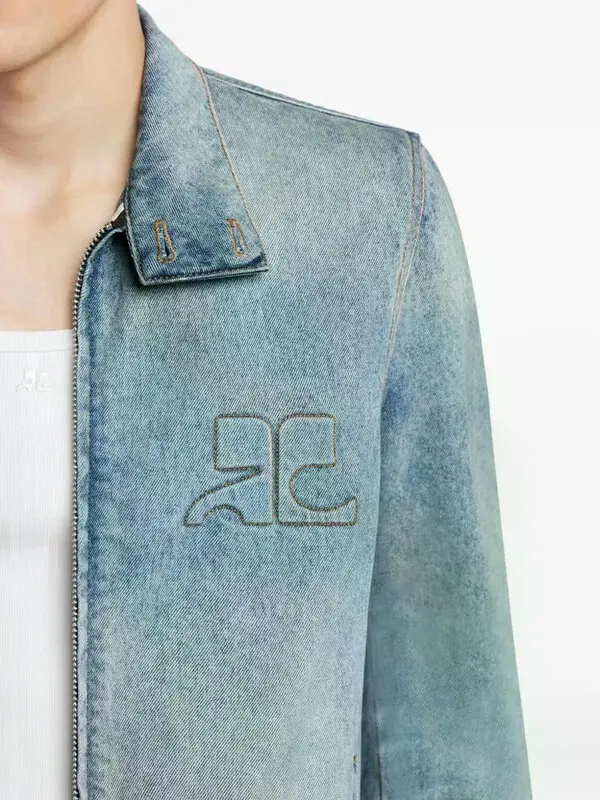 COURREGES Stand-up Collar Denim Jacket - Blue