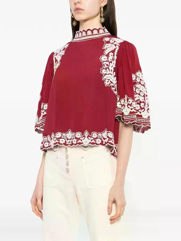 Farm Rio Floral-embroidered Blouse