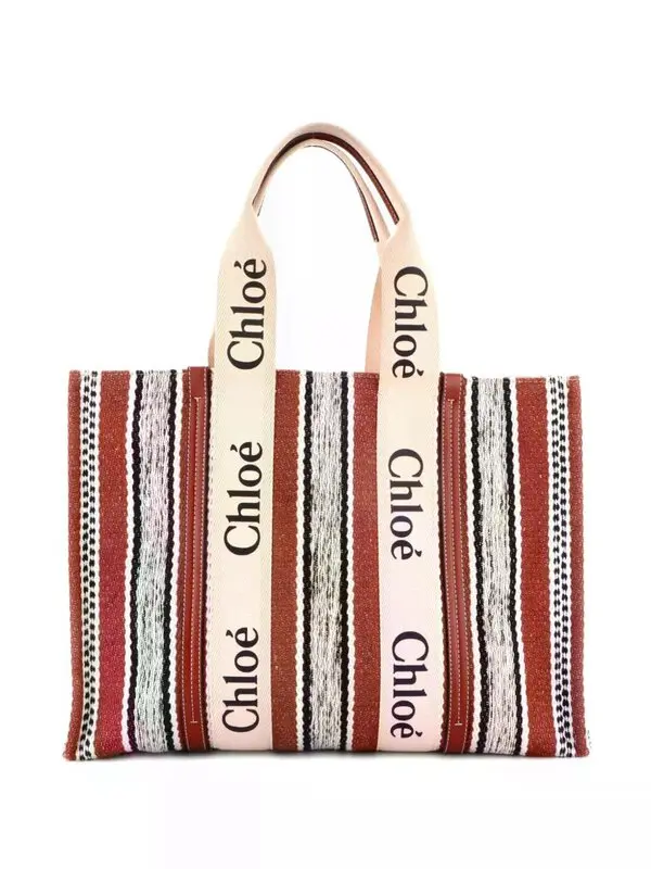 Chloé Woody Striped Large Tote Bag - Neutrals