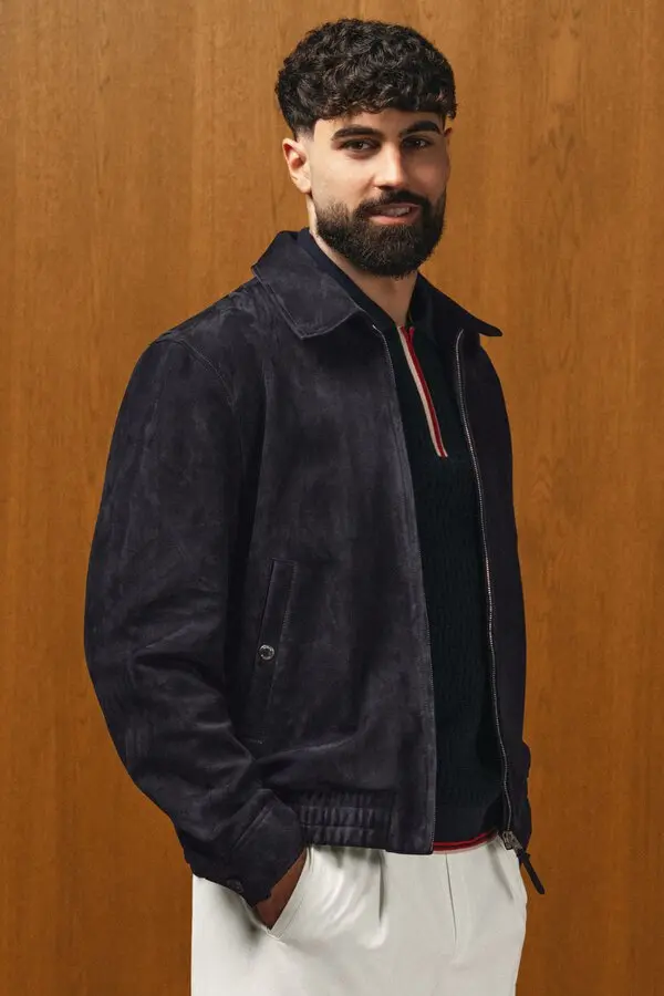 Mackage Giovanni-su Suede Bomber Jacket - Navy