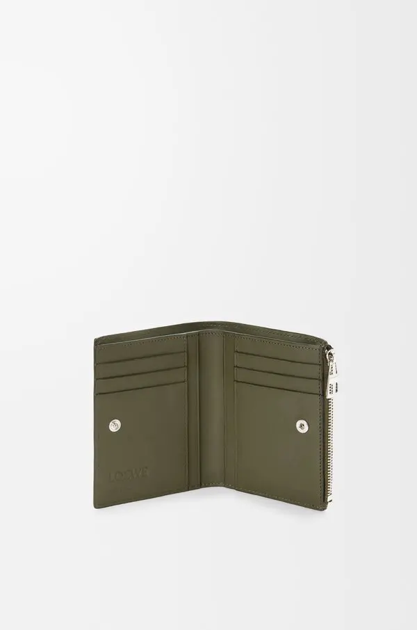 Loewe Slim Compact Wallet In Soft Grained Leather Skin - Khaki Green