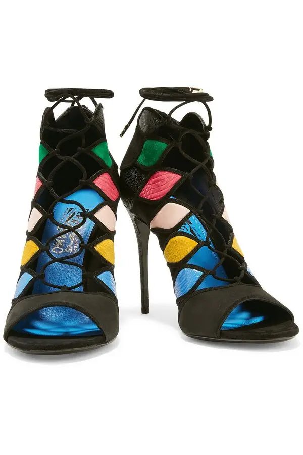 FERRAGAMO Felicity Paneled Suede And Croc-effect Leather Sandals