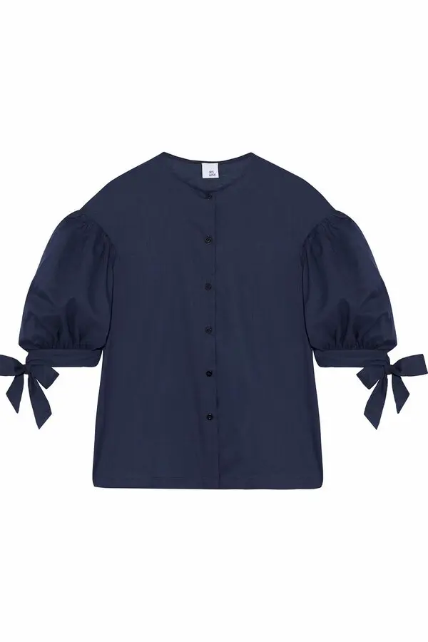 Iris & Ink Gathered Cotton-poplin Shirt