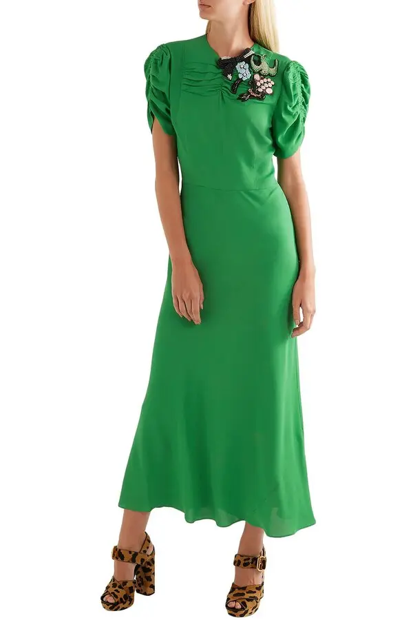 Miu Miu Floral-appliquéd Crepe Maxi Dress