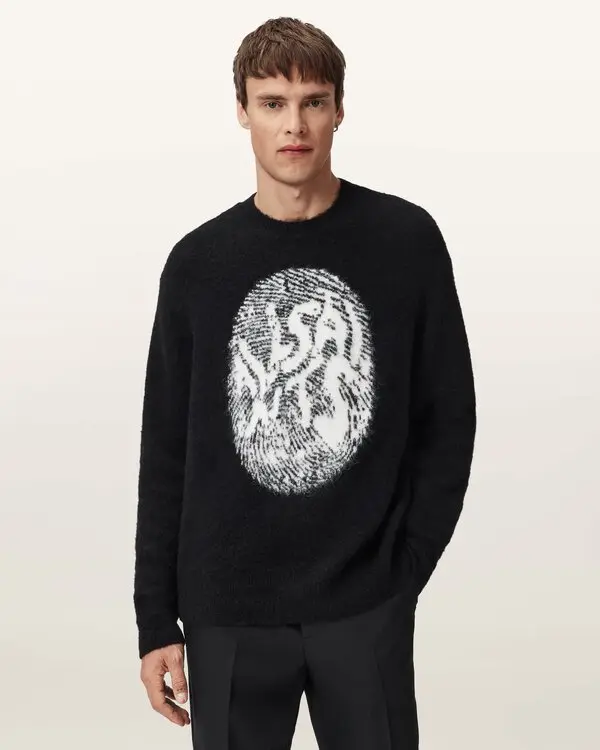 ALLSAINTS Ridges Oversized Graphic Sweater - Black/cream White