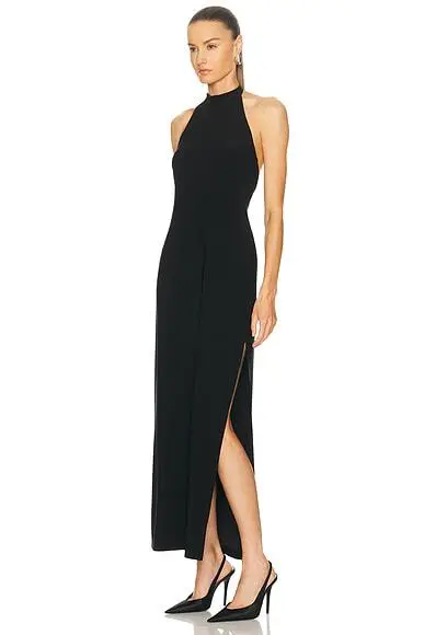 Norma Kamali Halter Side Slit Maxi Dress - Black