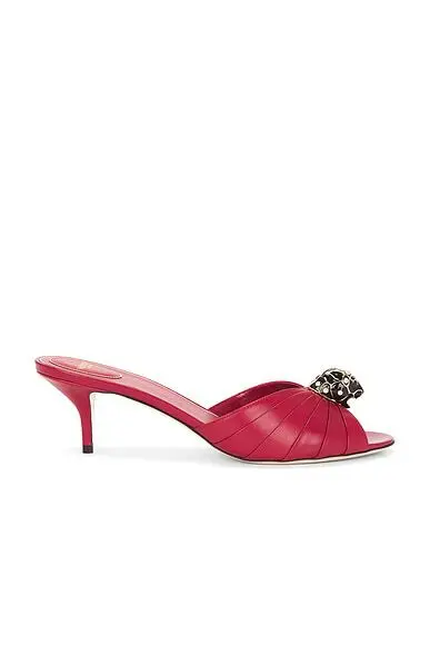 Valentino Garavani Pas De Chat 55 Mule With Crystal Embellished Jaguar Charm - Bright Red