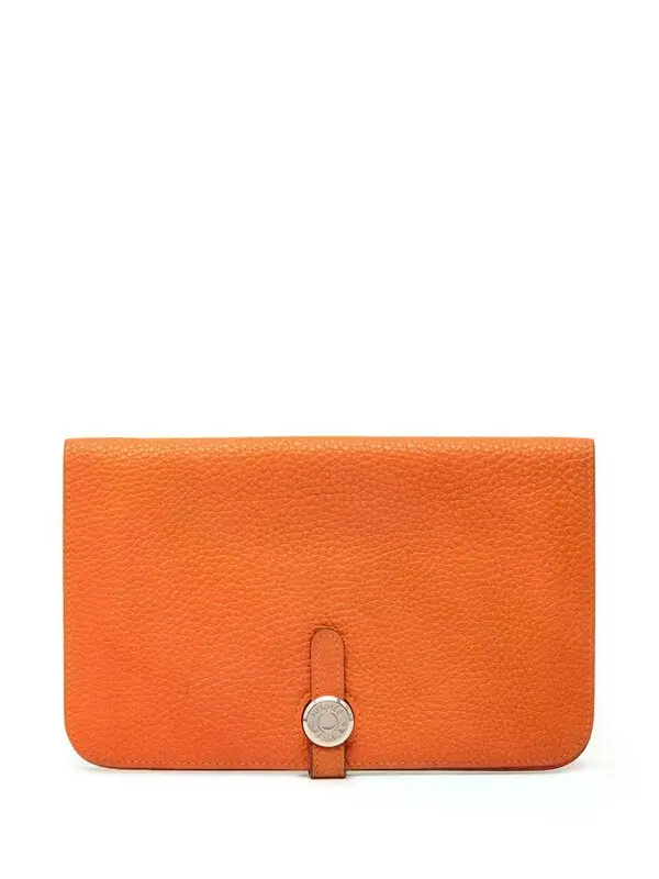 Hermès 2004 Clemence Dogon Duo Wallet Gm Long Wallets - Orange