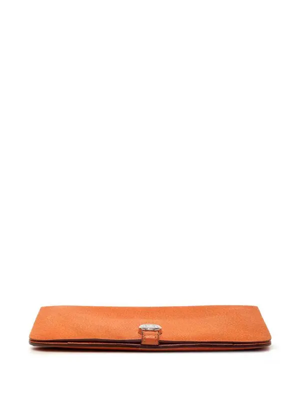 Hermès 2004 Clemence Dogon Duo Wallet Gm Long Wallets - Orange