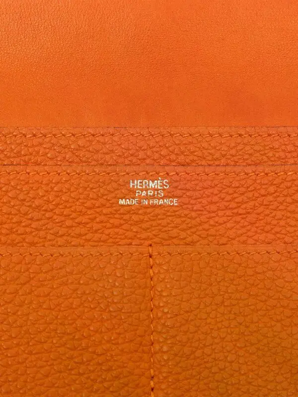 Hermès 2004 Clemence Dogon Duo Wallet Gm Long Wallets - Orange