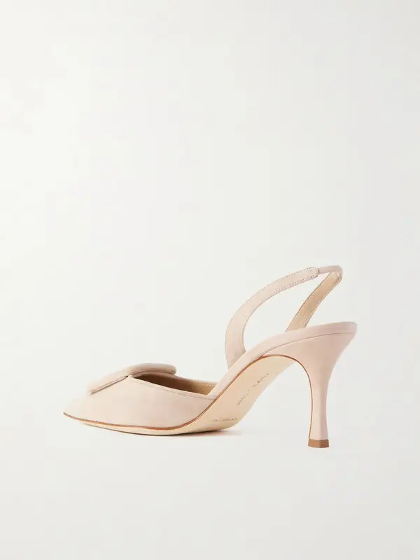 Manolo Blahnik Maysli 70 Buckled Suede Slingback Pumps - Neutrals
