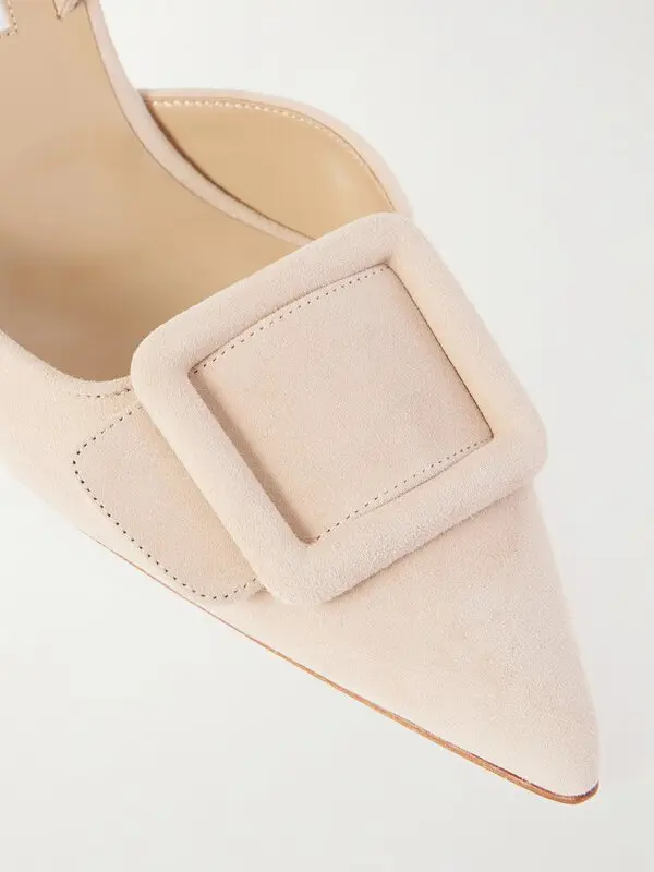 Manolo Blahnik Maysli 70 Buckled Suede Slingback Pumps - Neutrals