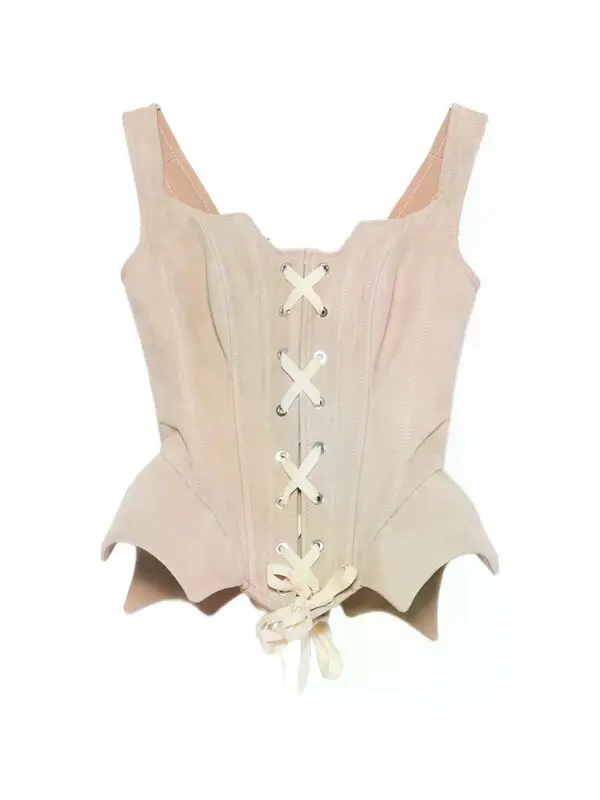 MITILIANE COUTURE Lace-up Suede Corset Top - Neutrals