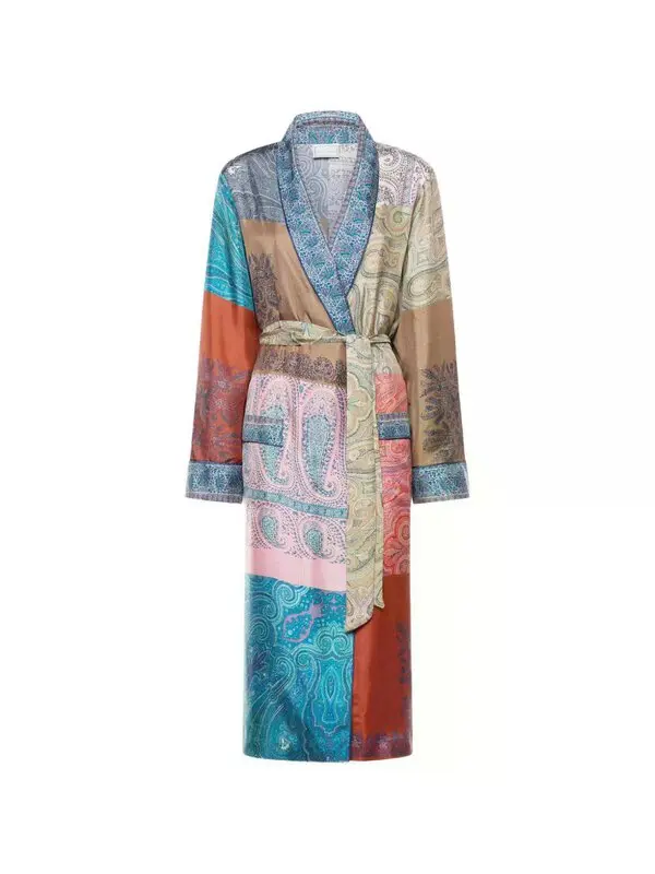 PIERRE-LOUIS MASCIA Patchwork-print Silk Coat - Blue