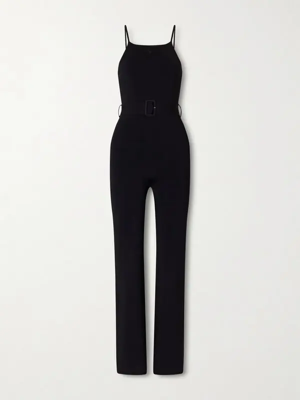 COURREGES Belted Smooth-crepe Jumpsuit - Black