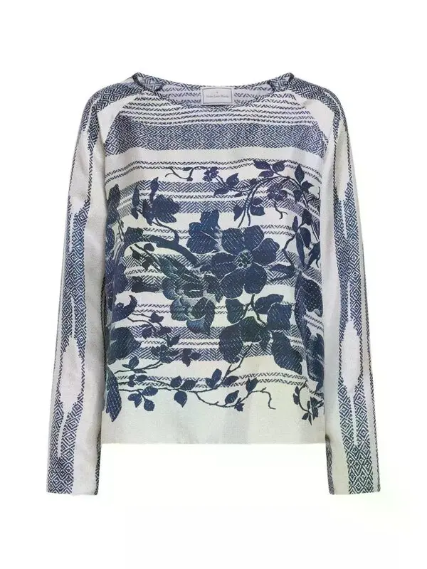 PIERRE-LOUIS MASCIA Floral And Geometric Print Long Sleeve Blouse - Blue