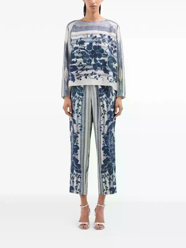 PIERRE-LOUIS MASCIA Floral And Geometric Print Long Sleeve Blouse - Blue