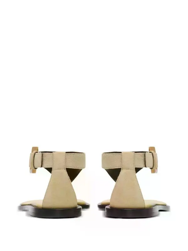 Balmain Anthem Flat Suede Sandals With Gold Buckle - Neutrals