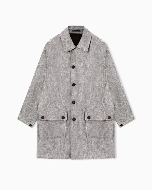 Giorgio Armani Mélange Linen Pea Coat - Grey