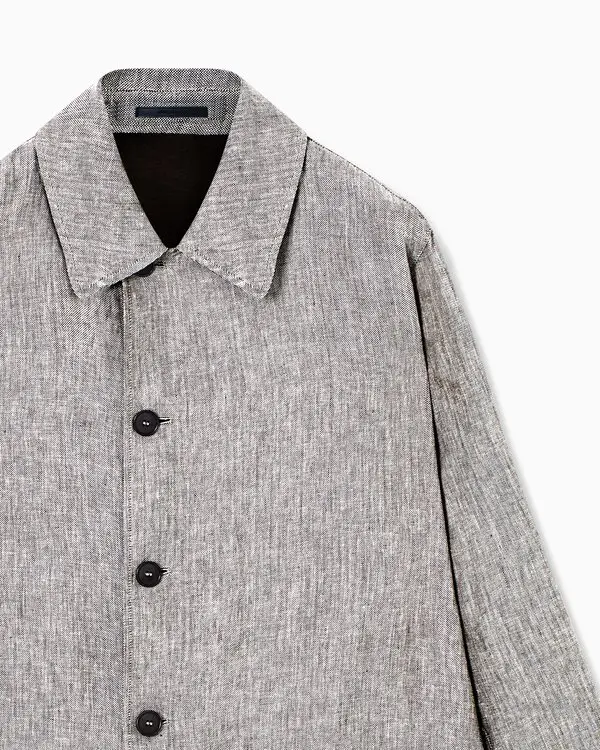 Giorgio Armani Mélange Linen Pea Coat - Grey