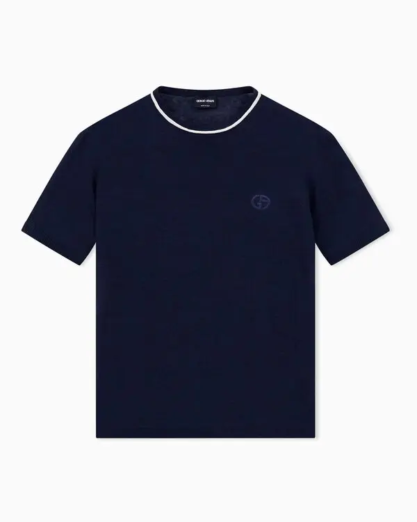 Giorgio Armani Crew-neck Jumper In Linen And Silk - Navy Blue