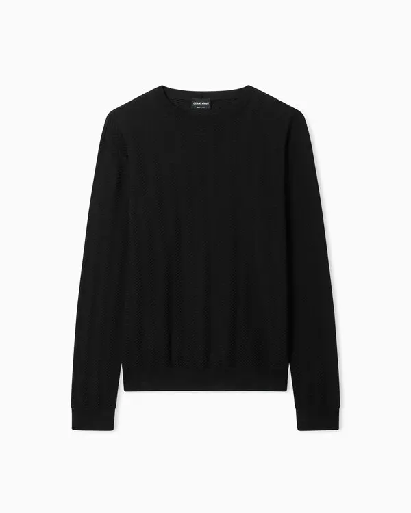Giorgio Armani Chevron Silk And Cotton Crew-neck Jumper - Black