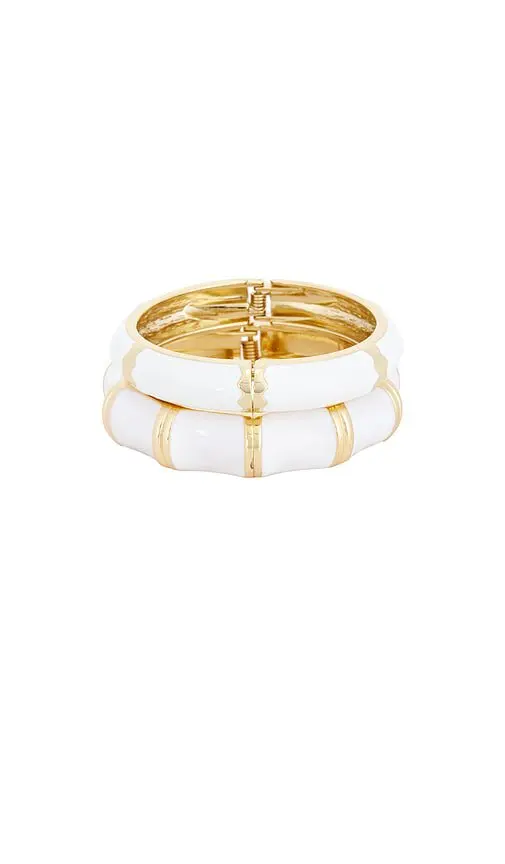 PETIT MOMENTS Enamel Stripe & Bamboo Cuff Set Of 2 - White