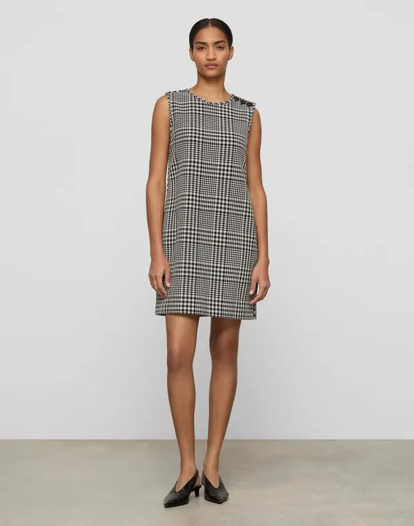 Lafayette 148 New York Plaid Sleeveless Shift Dress - Black Multi