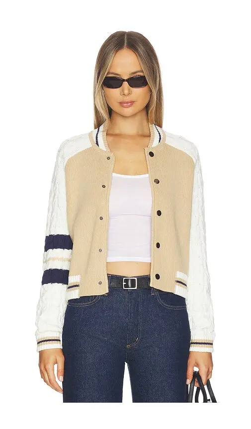 Central Park West Chloe Cable Knit Bomber Jacket - Camel