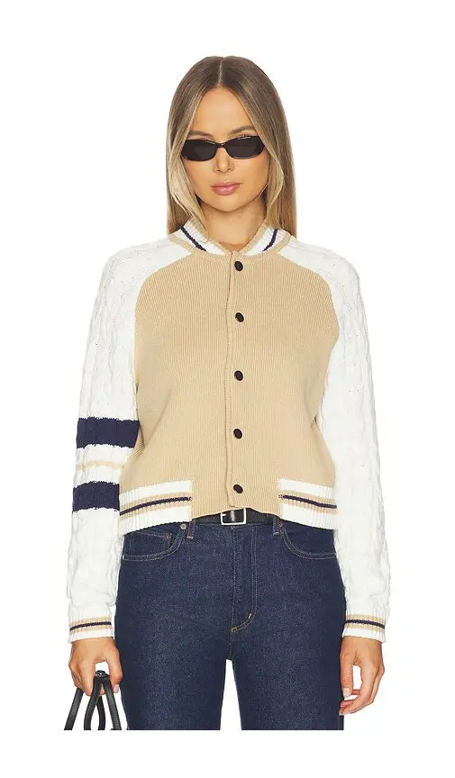 Central Park West Chloe Cable Knit Bomber Jacket - Camel