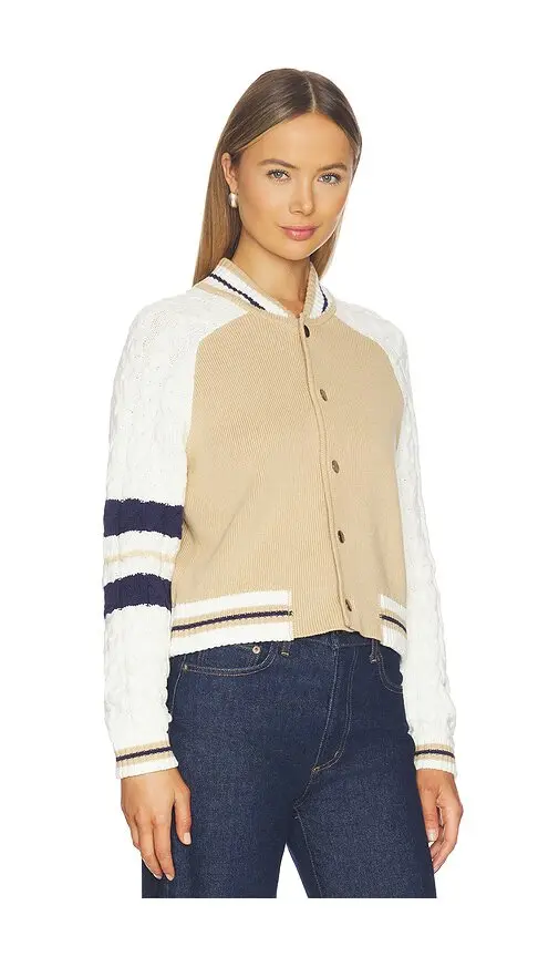 Central Park West Chloe Cable Knit Bomber Jacket - Camel