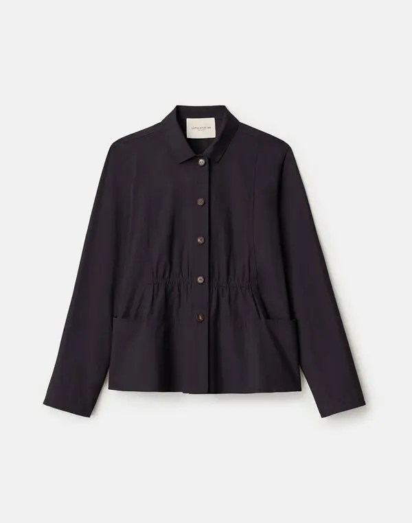 Lafayette 148 New York Organic Cotton Poplin Shirt Jacket - Blue Ink