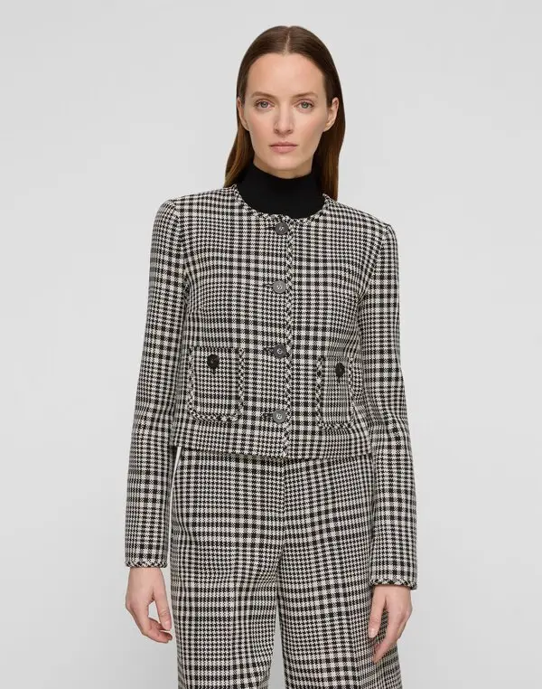 Lafayette 148 New York Plaid Patch Pocket Cropped Jacket