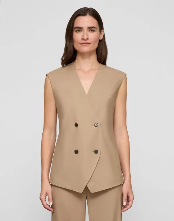 Lafayette 148 New York Tropical Wool Double-breasted Vest - Brownstone