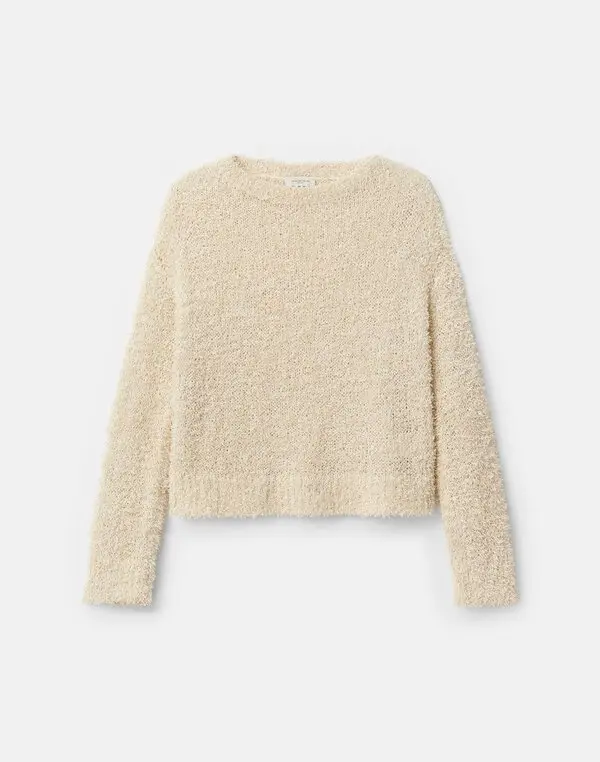 Lafayette 148 New York Cotton Sequin Fringed Crewneck Sweater - Ecru Multi