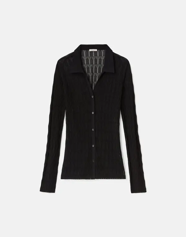 Lafayette 148 New York Lace Stitch Polo Cardigan - Ecru