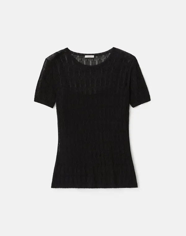 Lafayette 148 New York Lace Stitch Short Sleeve Crewneck - Ecru