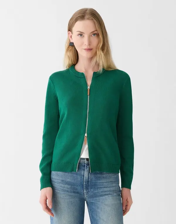 Lafayette 148 New York Cotton-silk Crewneck Bomber Cardigan - Grass
