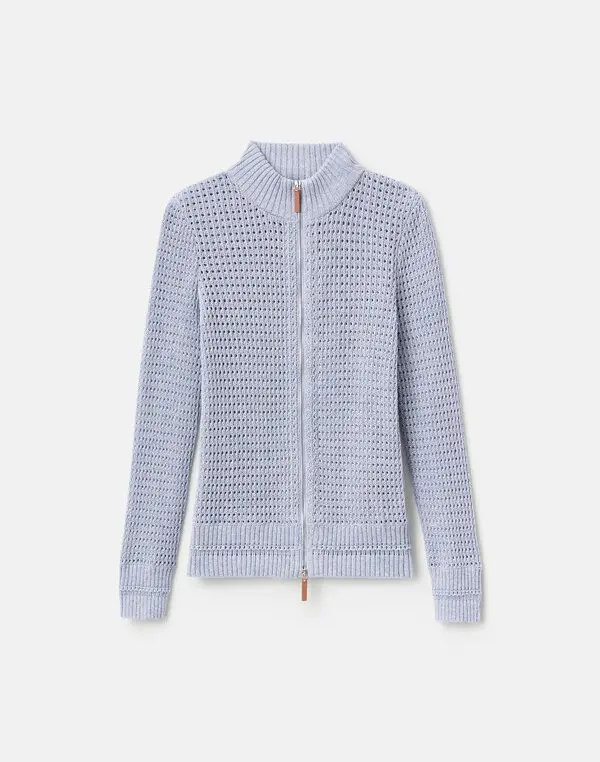 Lafayette 148 New York Cotton-linen Open Knit Bomber Cardigan - Skyline Blue Multi