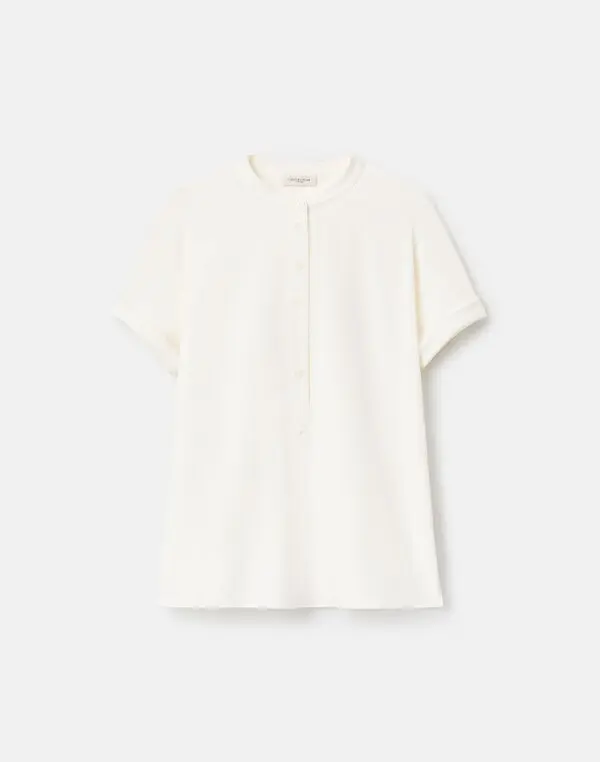 Lafayette 148 New York Organic Silk Henley Blouse - Cloud