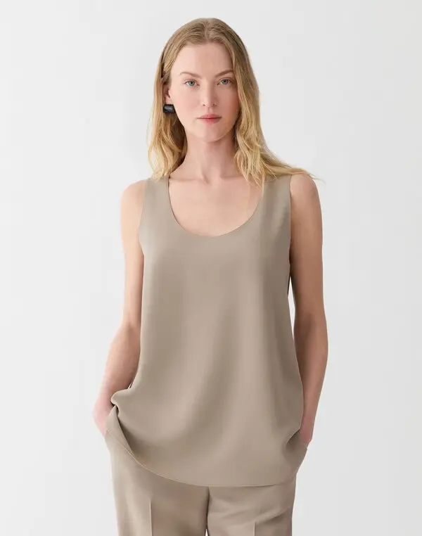Lafayette 148 New York Crepe Sleeveless Tank Blouse - Hickory