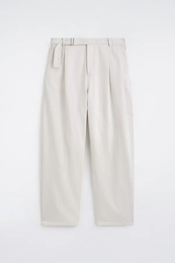 Cos Belted Denim Relaxed-fit Barrel-leg Pants - White