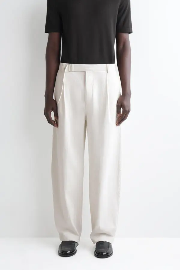 Cos Belted Denim Relaxed-fit Barrel-leg Pants - White