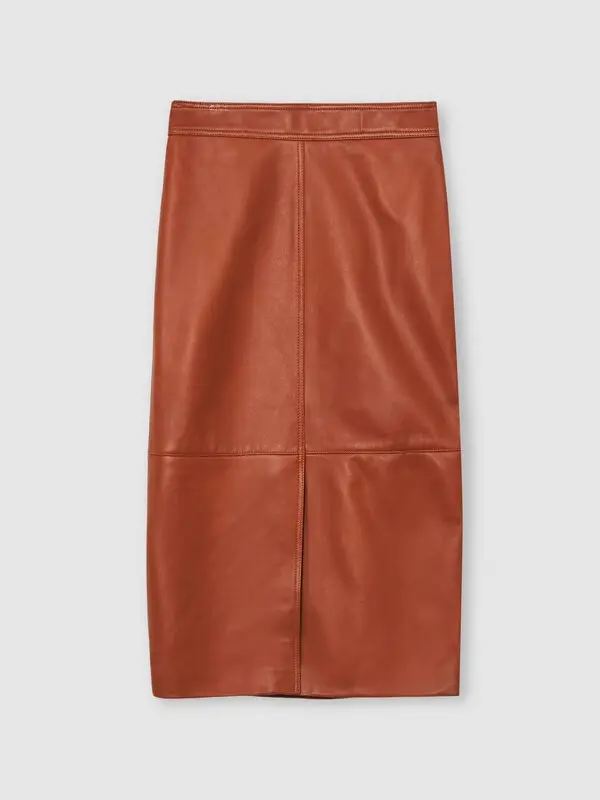 REISS Miley Leather Midi Pencil Skirt
