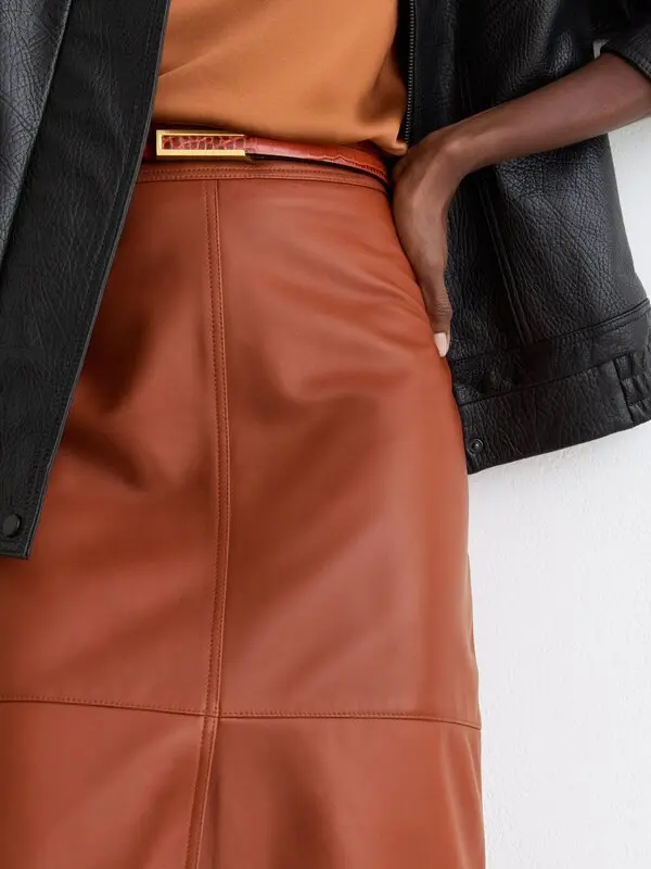 REISS Miley Leather Midi Pencil Skirt