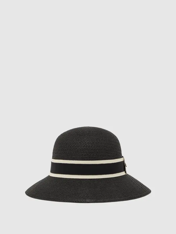 REISS Cindy Ribbon-trim Straw-effect Hat - Black