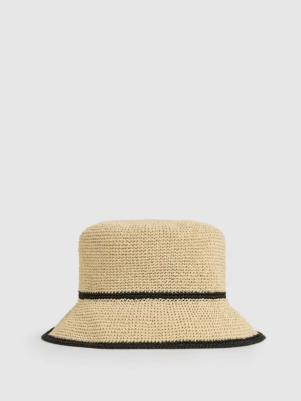 REISS Edith Tipped Straw Bucket Hat - Natural