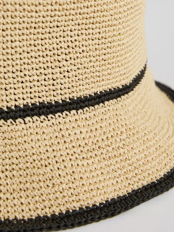 REISS Edith Tipped Straw Bucket Hat - Natural