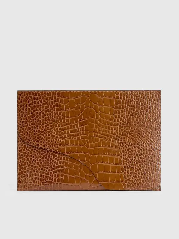 ATP ATELIER Sardegna Media Printed Croco/leather Laptop Case - Cannella